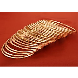 Touchstone New Colorful 2 Dozen Bangle Collection Indian Bollywood Alloy Metal Textured Light Golden Designer Jewelry Special Large Size Bangle Bracelets Set of 24 in Antique Gold Tone for Women