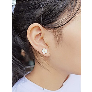 CZ Shell Pearl Flower Stud Earrings for Women Girls S925 Sterling Silver Hypoallergenic Crystal Cute Small Floral Statement Cartilage Tragus Post Pin Fashion Birthday Christmas Jewelry