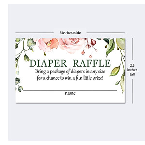 Set of 50 Pink Floral Watercolor Diaper Raffle Cards, Diaper Raffle Cards for Baby Shower, Diaper Raffle Tickets for Girl