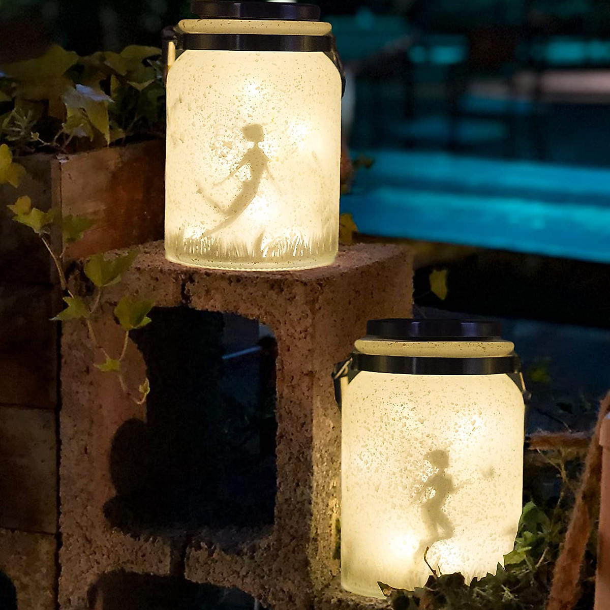 Solar Fairy Lantern Outdoor Decorative Frosted Glass Hanging Lights Fairy Jars Table Lamp for Garden Patio,Christmas,Wedding Party Decor Ideal Gifts for Woman,Mom Warm White Fairy String Lights