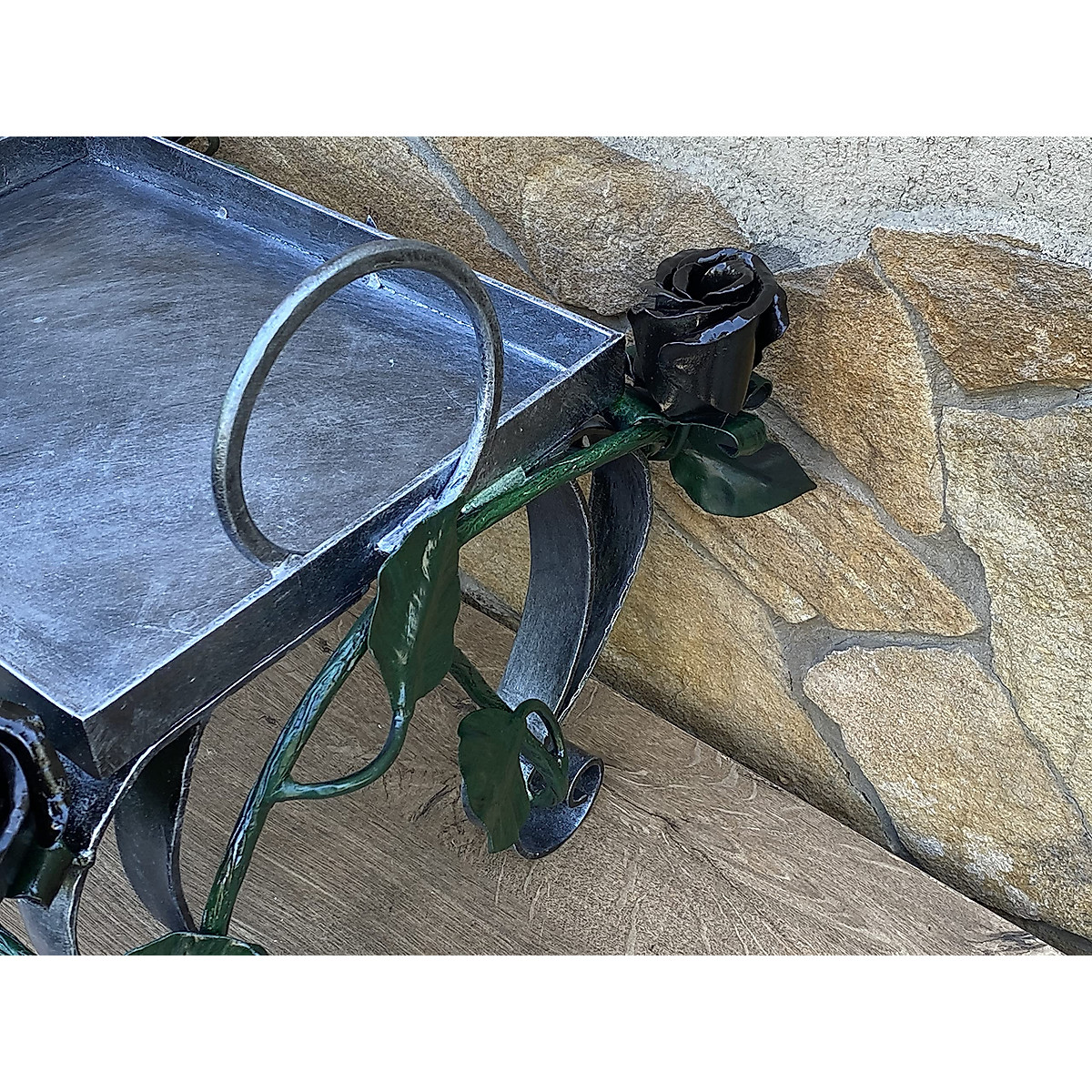 Breakfast in bed tray, table, iron anniversary gift for her, rose, floral, serving tray, coffee table, iron gift, iron gift for her, bed tray, tray