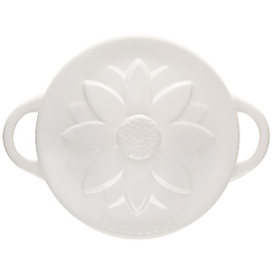 Le Creuset Stoneware Mini Round Cocotte with Flower Lid, 8oz., White