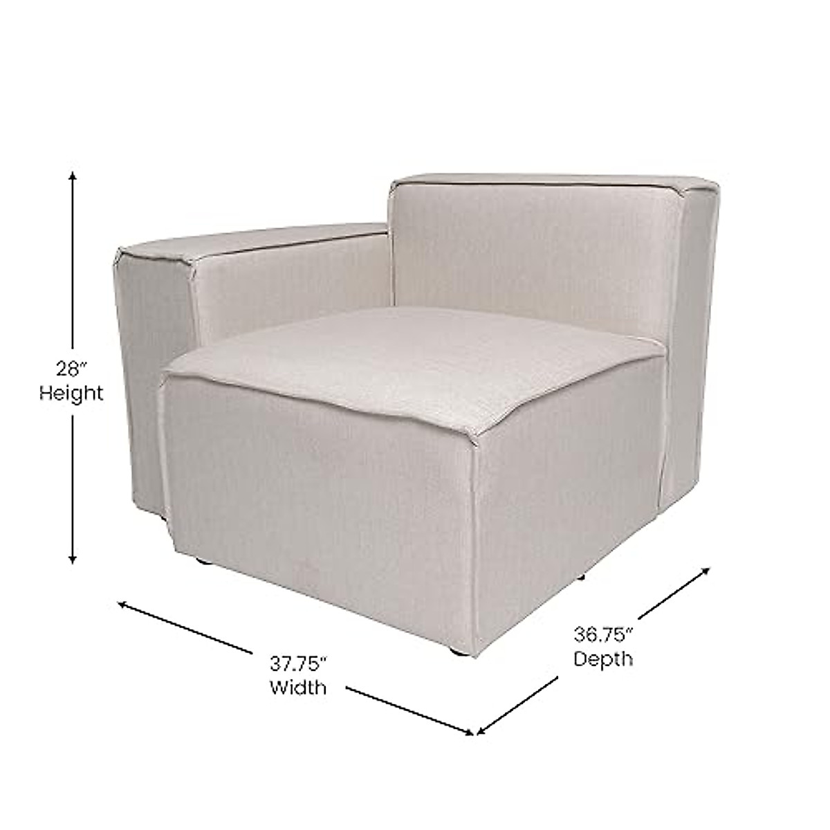 Flash Furniture Bridgetown Fabric Left Chair Module for Sectional Sofa, Customizable Modular Couch Left Seat with Arm Rest, Cream