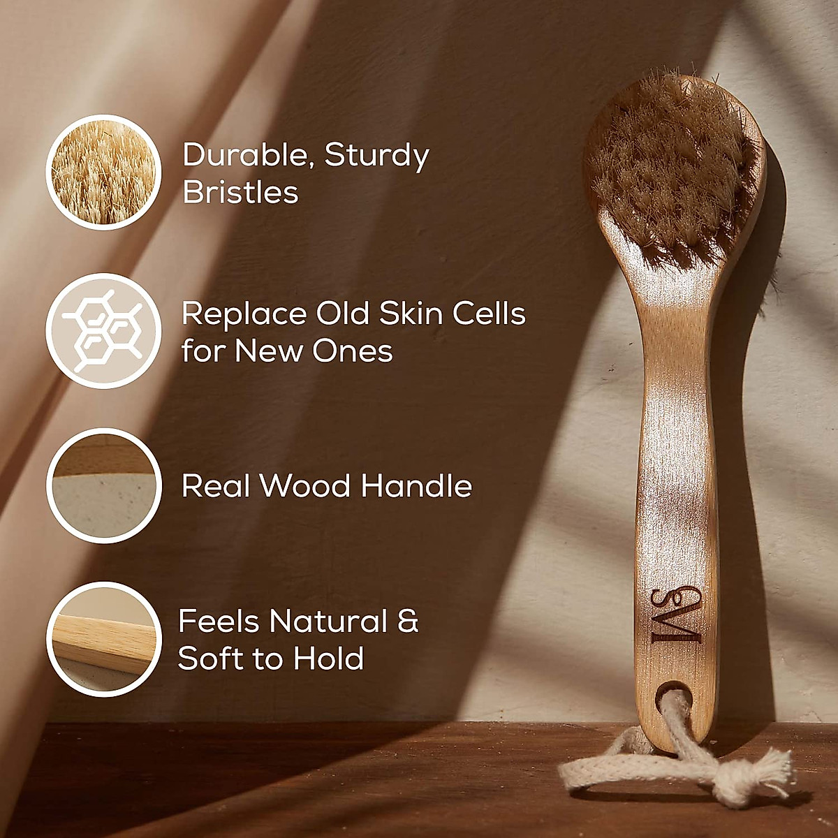 CSM Mini Dry Brush - Natural Bristle Small Body Brush, Exfoliating Facial Cleansing Brush for Soft Skin and Other Sensitive Areas Like Your Neck, Chest, and Nails