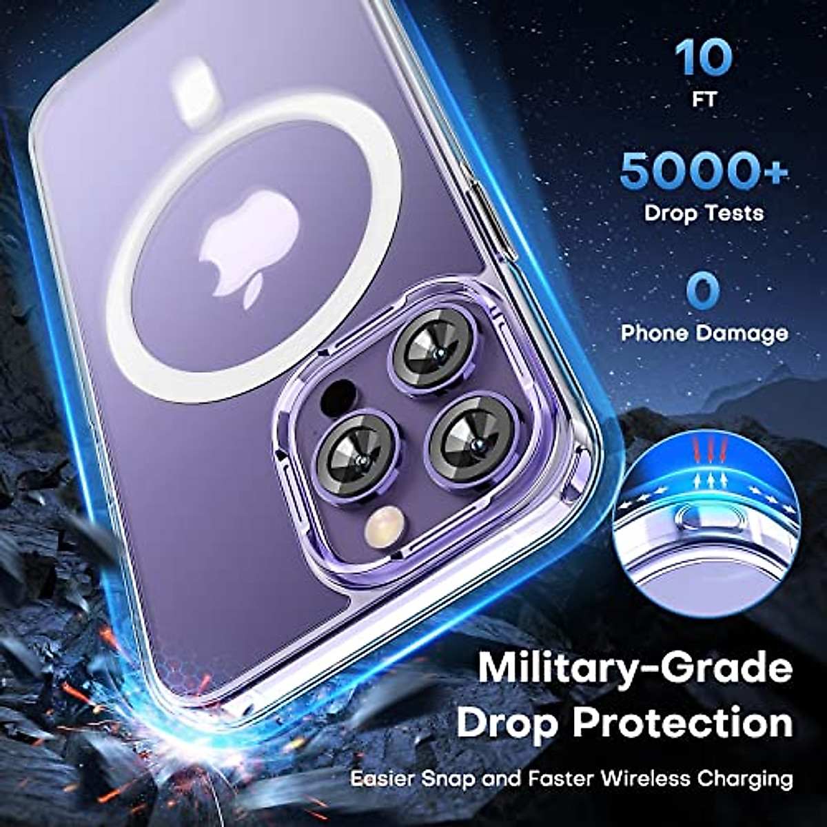 TAURI 【5 in 1 Magnetic Case for iPhone 14 Pro Max [Military Grade Drop Test] with 2X Screen Protector +2X Camera Lens Protector, Transparent Slim Fit Designed for Magsafe Case-Clear