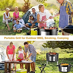 SUNLIFER Portable Charcoal BBQ Grill: Outdoor Small Charcoal Grills with Meat Smoker Combo for Backyard Patio Barbecue | Outdoor Smoking | Camping BBQ | Outside Cooking