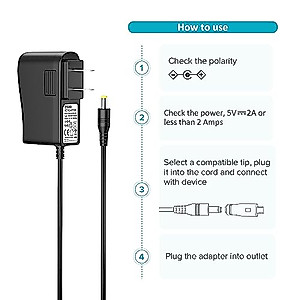 ZOZO 10W 5V 2A Switching AC/DC Power Adapter Replacement 5Volt 2Amp Power Supply Cord Charger Multi Tips for Tablet Webcam Router Toys Recorder TV Box USB Hub Bluetooth Speaker and More DC 5V Devices