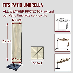 Vainlley Patio Umbrella Cover Waterproof Umbrella Cover with Rod Outdoor Offset Umbrella Cover for Cantilever Offset Umbrella 7-11 Feet