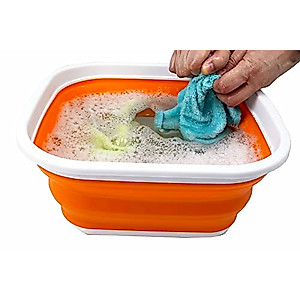 SAMMART 5.5L (1.4 Gallons) Set of 2 Collapsible Tub - Foldable Dish Tub - Portable Washing Basin - Space Saving Plastic Washtub (White/Orange)
