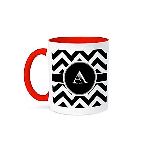 3dRose Chevron Monogram Initial A Ceramic Mug, 1 Count (Pack of 1), Black/White/Red