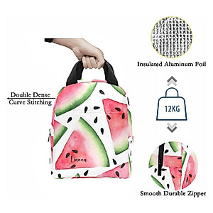 zaaprintblanket Custom Name Lunch Bag For Men Women Personalized Red Pink Watermelon Cooler Lunch Box Portable with Name for Unisex Adult Gift Workout Camping