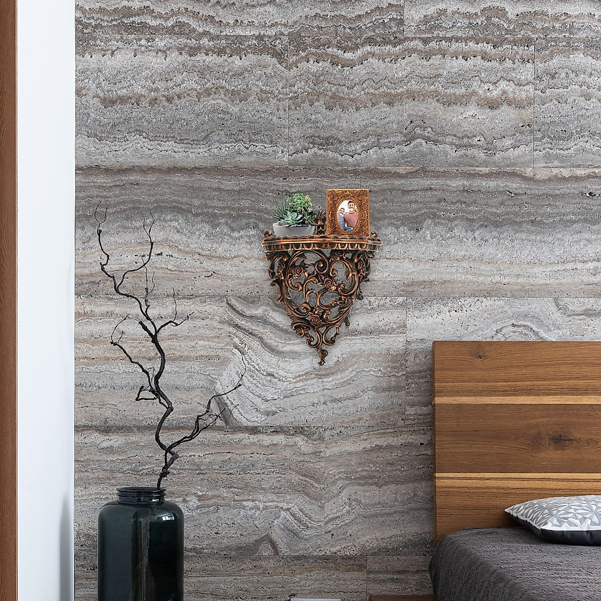 Ciieeo Wall Hanging Living Room Decorations Pot Stand Shelves Gold Wall Shelves Mount Sundries Holder Style Wall Holder Shelf Retro Storage Holder Antique Resin Household Hanging Board