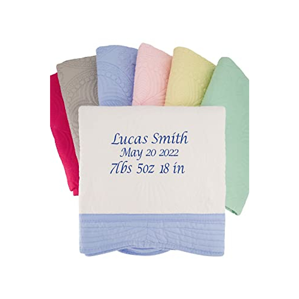 Personalized Baby Blankets for Girls and Boys - Monogrammed Baby Blanket with Embroidered Name - Super Soft and Cozy Cotton Baby Quilt with Scalloped Edges - 36x46 Inches - White