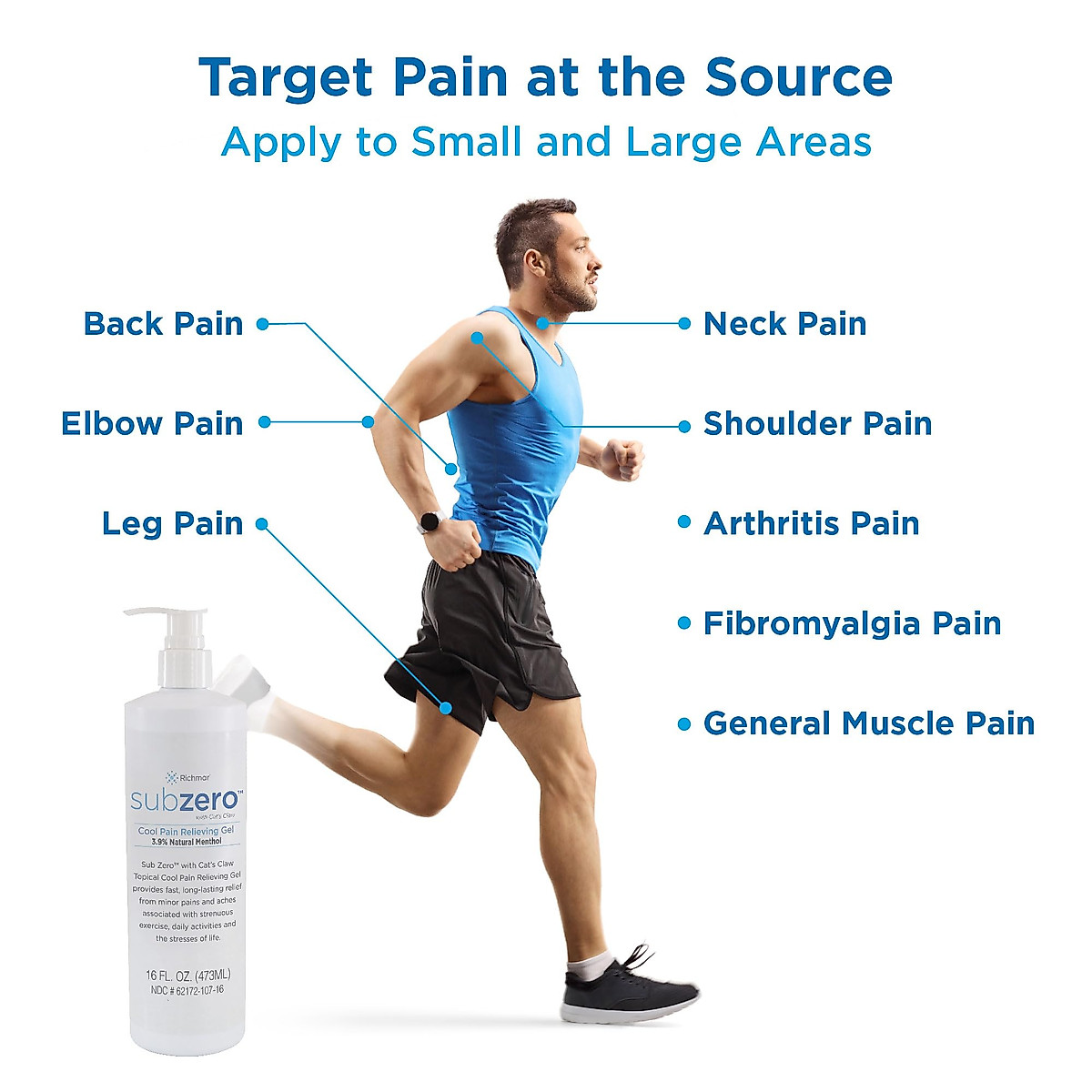 Sub Zero Cooling Pain Relief Gel, 16oz Bottle with Pump - Joint Relief and Nerve Pain Relief Cream for Muscle Deep Pain Relief and Arthritis Relief