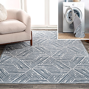 JONATHAN Y WSH313A-4 Vector Modern Coastal Geometric Machine-Washable Area Rug, Contemporary, Minimalist, Casual, Transitional for Living Room, Dining Room, Bedroom, Kitchen, Blue/Cream, 4 X 6