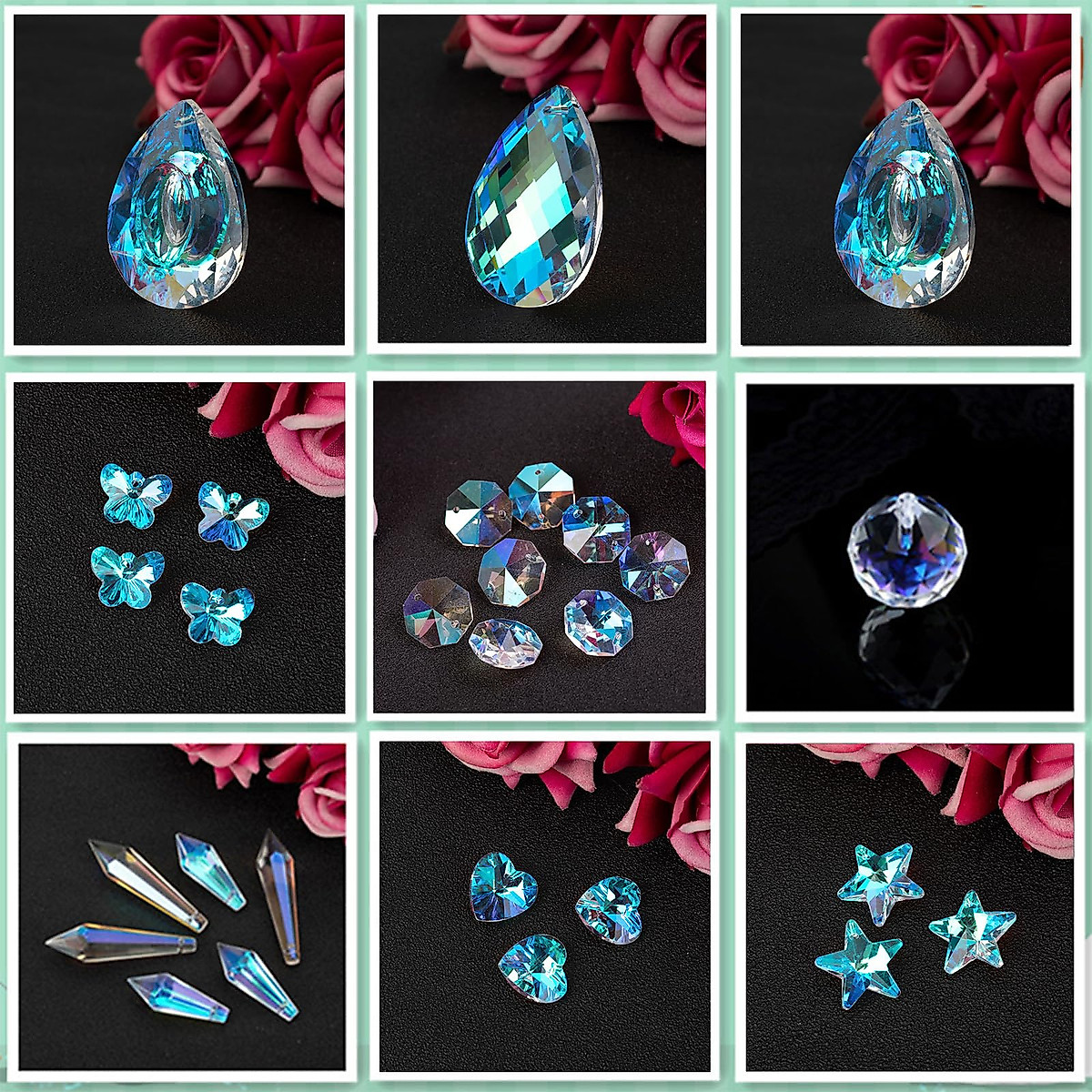 370 Pcs Crystal Suncatcher Kits Hanging Chandelier Crystals Prisms Parts Rainbow Maker Pendants for Stained Glass Window Hanging DIY Sun Catchers Beads Indoor Window Outdoor Garden Decor (Gold)