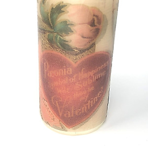 valentine's day antique hart and flowers, handmade 2 pieces set Decoupage up cycle pillar candle 2 x 4 inches tall white unscented centerpiece, hand decorated