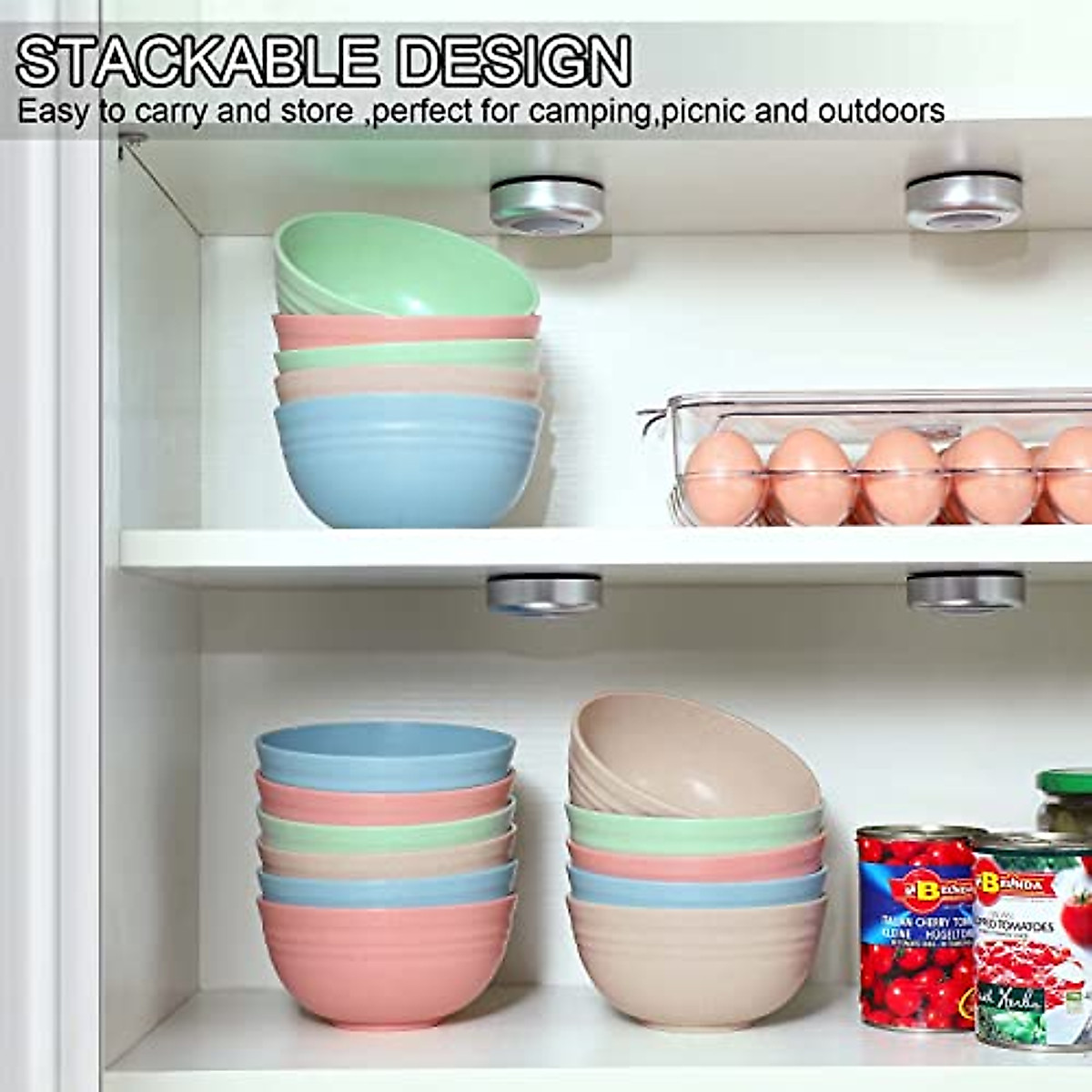 24 Pcs Unbreakable Cereal Bowls 24oz Reusable Bowls for Kitchen Wheat Straw Fiber Soup Bowls Lightweight Plastic Bowls, Microwave and Dishwasher Safe, for Ramen Salad (Pink, Mint Green, Blue, Beige)