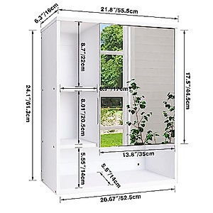 SMIBUY Bathroom Mirror Cabinet Wall Mounted, Bamboo Space Saver Medicine Cabinet, Wall Hanging Over Toilet Storage Cabinet with Mirror Door and Adjustable Shelf (White)