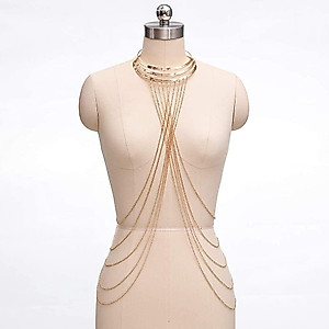Gold Bikini Body Chain with Necklace Layered Bra Chains Body Jewelry for Women