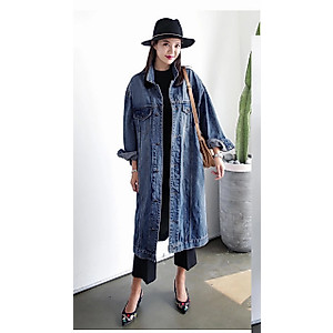 Jofemuho Womens Classic Jean Jacket Plus Size Loose Long Sleeve Button Down Denim Trench Coat Blue XL