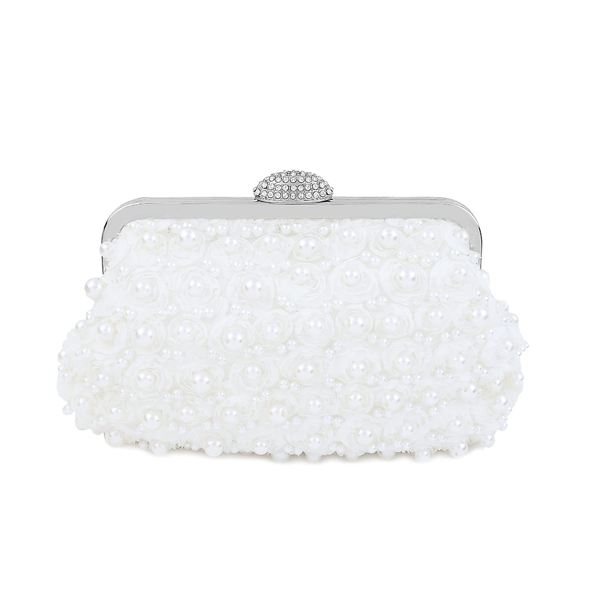Bellawish Pearl Clutch Purses for Women Wedding Bridal Evening Clutch Handbag for Parites Prom (white)