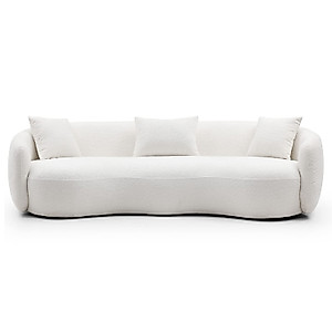 JUSTONE 94" Mid Century Modern Curved Living Room Sofa, 3-Seat Boucle Fabric Couch for Bedroom, Office, Apartment, Beige