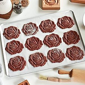 Wooden Cookie Molds, Wooden Cookie Biscuit Mold Baking Cookie Mold Wooden Carved Mold Cookie Cutter Embossing Mold, DIY Shapes Cookie Stamp,Gingerbread Mold,Pine Cone Mold (Rose)