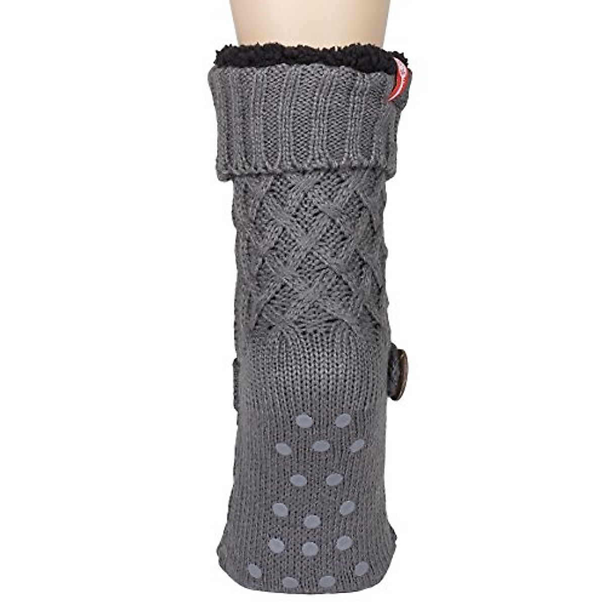 Womens Sweater Design Super Thick Comfy Non-Skid Slipper Socks (Charcoal Grey)