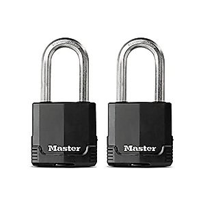 Master Lock M515XTLH Magnum Heavy Duty Padlock with Key, 2 Pack Keyed-Alike, Black