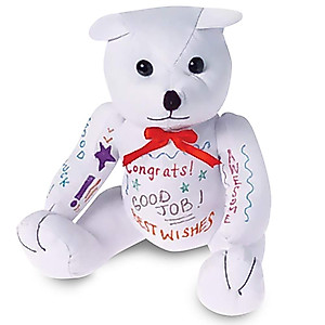 ArtCreativity Plush Autograph Teddy Bear, 1 Piece, Graduation Autograph Stuffed Animal, 11 Inch Stuffed Toy with White Smooth Fabric, Cute Hospital Get Well Soon Gift, Unique Baby Shower Idea