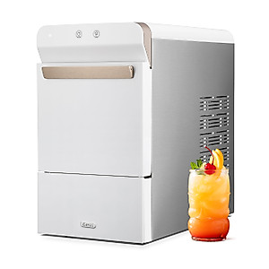 Gevi Household V2.0 Countertop Gemi Nugget Ice Maker | Self-Cleaning Pellet Ice Machine | Open and Pour Water Refill | Stainless Steel Housing | Fit Under Wall Cabinet | White