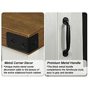 Farmhouse Coffee Bar Cabinet, 47’’ Kitchen Coffee Bar Table, White Coffee Buffet Cabinet with Sliding Barn Door, Entryway Table with Metal Mesh Doors, Bottom Open Storage Shelf, Living Dining Room