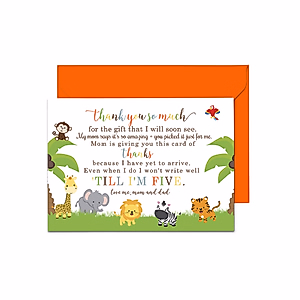 Jungle Baby Thank You Cards, 15 Pack – Cute Baby Shower Notes with Envelopes Set, Prefilled Message, Customizable and Personalize Blank Stationery Gender Neutral, New Parents Gift Ideas