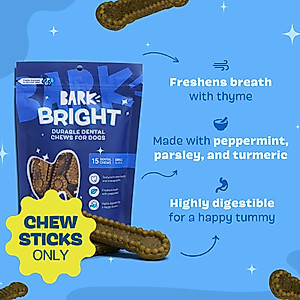 Bark Bright Durable Dental Chew Sticks for Dogs (15 Chews) Made for Tough Chewers - Small Breeds