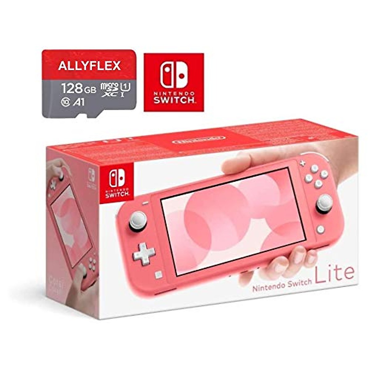 Newest Nintendo Switch Lite Game Console, Coral Pink With 128GB AllyFlex MemoryCard