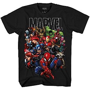 Marvel Avengers Guardians of The Galaxy Team Up All Time Men's Adult Graphic Tee T-Shirt (Black,Large)