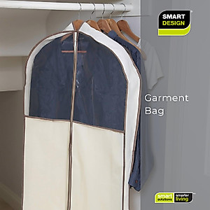 Smart Design Gusseted Garment Bag Hanger - (24 x 42 Inch) - Clothing Storage Cover - Includes Zipper Closure & Travel Loop - Suits, Dresses Travel Closet Organization - [Beige]
