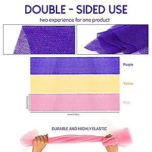 3 Pieces African Bath Sponge African Net Long Net Bath Sponge Exfoliating Shower Body Scrubber Back Scrubber Skin Smoother,Great for Daily Use (Pink ,Yellow,Purple)