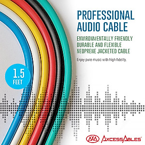 AxcessAbles 1/4 (6.35mm) TRS to 1/4 (6.35mm) TRS Multi-Color Balanced Stereo Patch Cables 6-Pack Outboard Gear & Patchbay Studio Cables External Effects Digital Analog Effects (1.5ft)