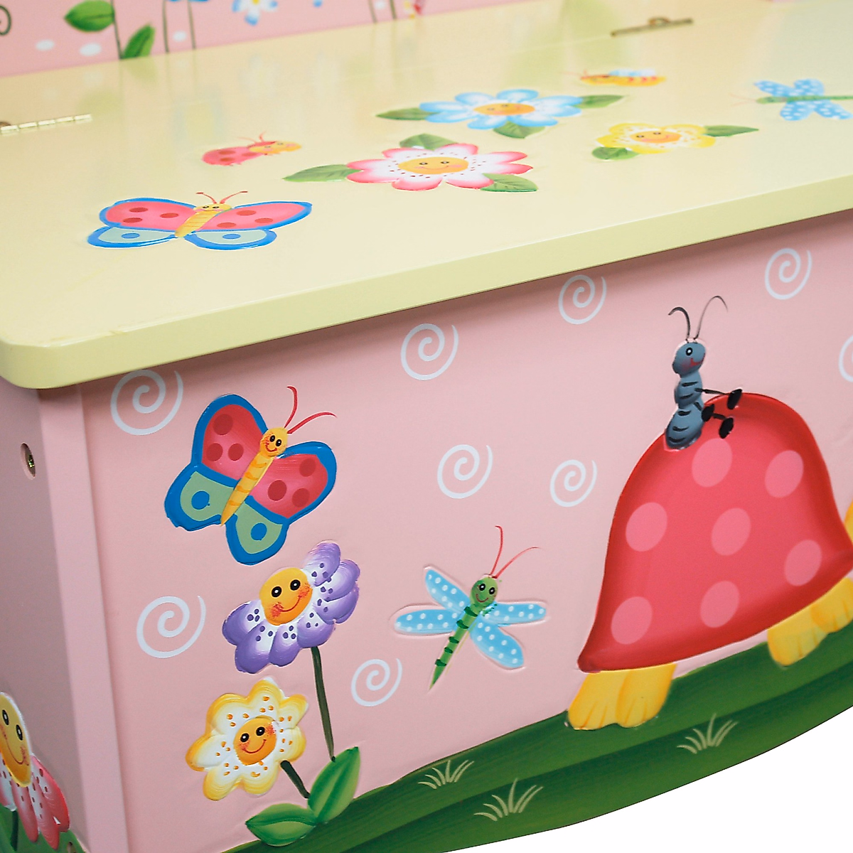 Fantasy Fields Magic Garden Kids Toy Box with Bench Seat, Toy Storage Chest for Kids, Pink