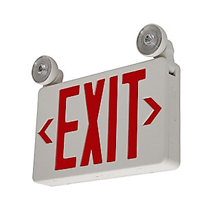 LFI Lights | Compact Combo Red Exit Sign with Emergency Lights | White Housing | All LED | Two Adjustable Round Heads | Hardwired with Battery Backup | UL Listed | (2 Pack) | COMBOC-R