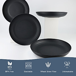 Homienly Deep Dinner Plates Set of 12 Alternative for Plastic Plates Microwave and Dishwasher Safe Wheat Straw Plates for Kitchen Unbreakable Kids Plates (Black, 9 inch)