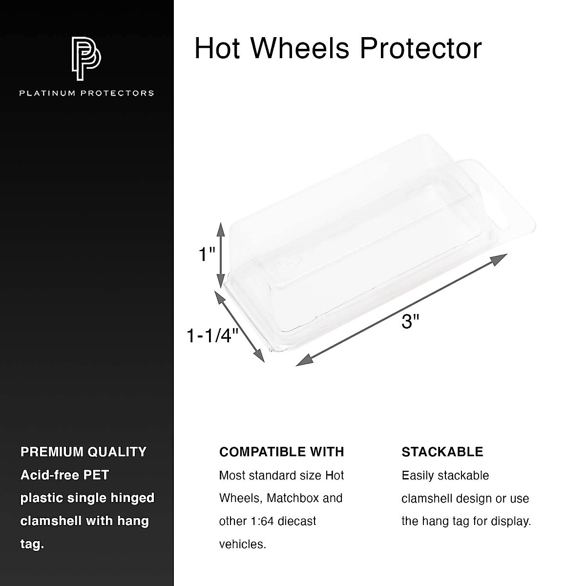 Platinum Protectors Clamshell Case for Loose Hot Wheels and Matchbox Cars (100 Pack)