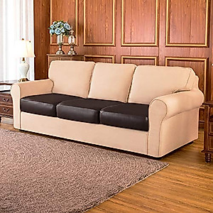 SUBRTEX Spandex Elastic PU Leather Couch Stretch Water-Proof Patio Durable Cushion Slipcovers Furniture Protector Slip Cover for Settee Sofa Seat for Replacement in Living Room