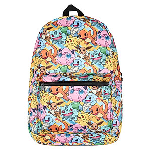 Bioworld Pokemon Backpack Pikachu Squirtle Jigglypuff Eevee Bulbasaur Charmander Laptop School Travel Backpack