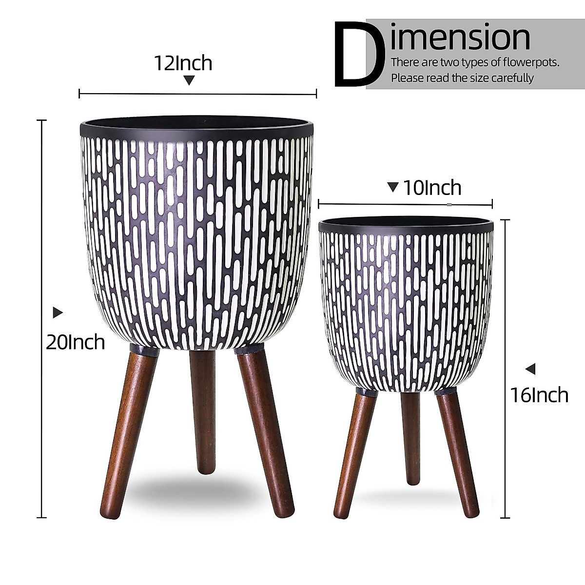 Opnons Plant Pot with Stand 2pcs 10 & 12 inches, Mid-Century Tall Planter with Legs for Indoor Plants, Boho Purple Print Standing Plant Pot with Drainage Plug for Monstera, Herb, Succulent Flower Pot