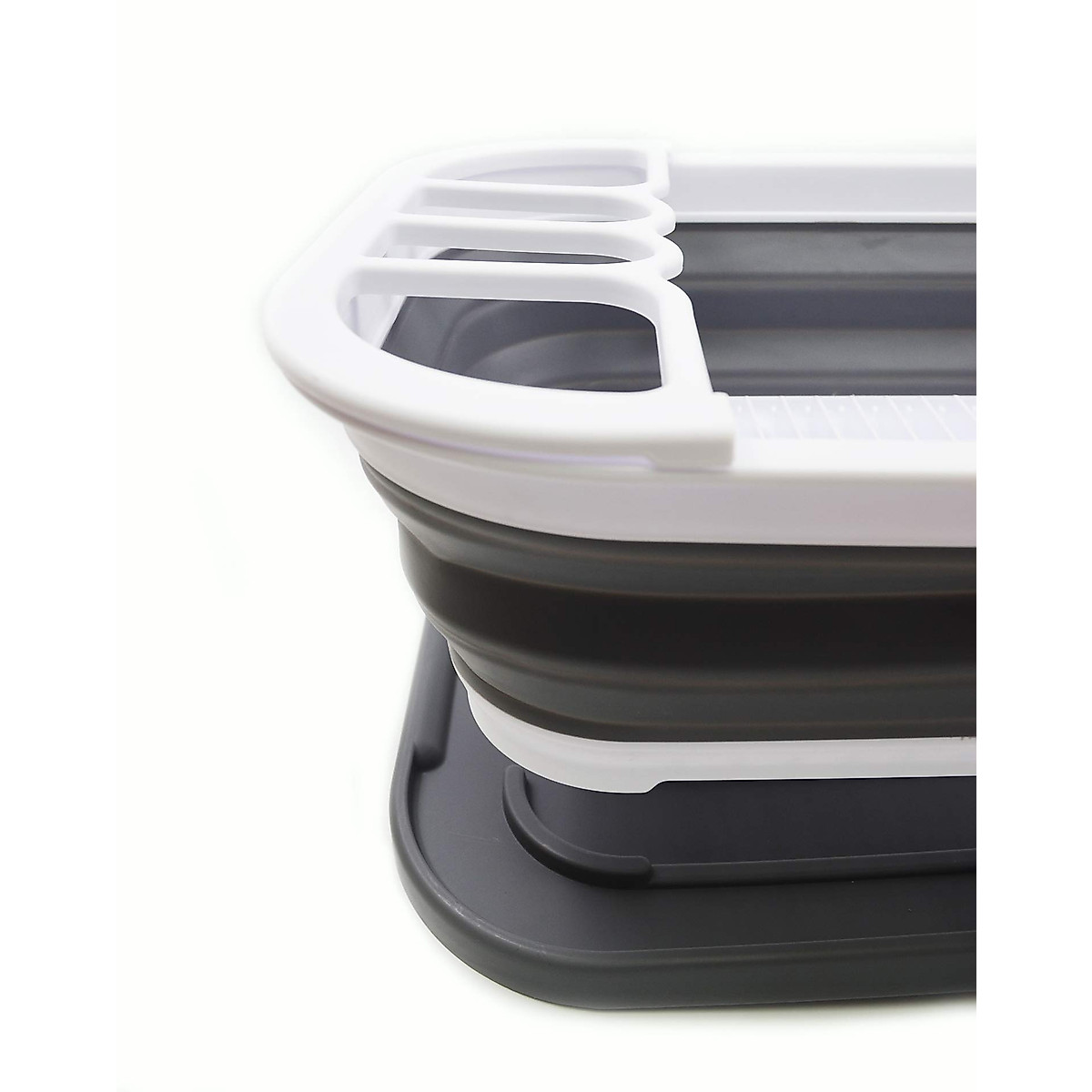 SAMMART 12L (3.17 Gallon) Collapsible Dish Drainer with Tray - Foldable Drying Rack Set - Portable Dinnerware Organizer - Space Saving Kitchen Storage Tray (1, White/Dark Grey)