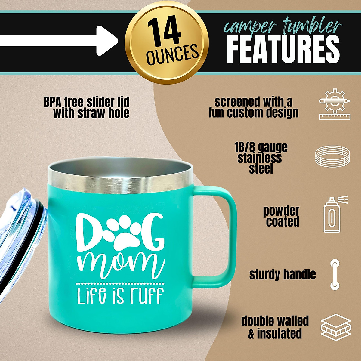Dog Mom Coffee Mug - Dog Lovers Gifts for Women - Dog Mom Insulated Cup, Tumbler - Great Dogs Themed Gifts for Christmas, Birthday, Best Cups and Mugs for New Dog Mom, Things for Dog Lovers