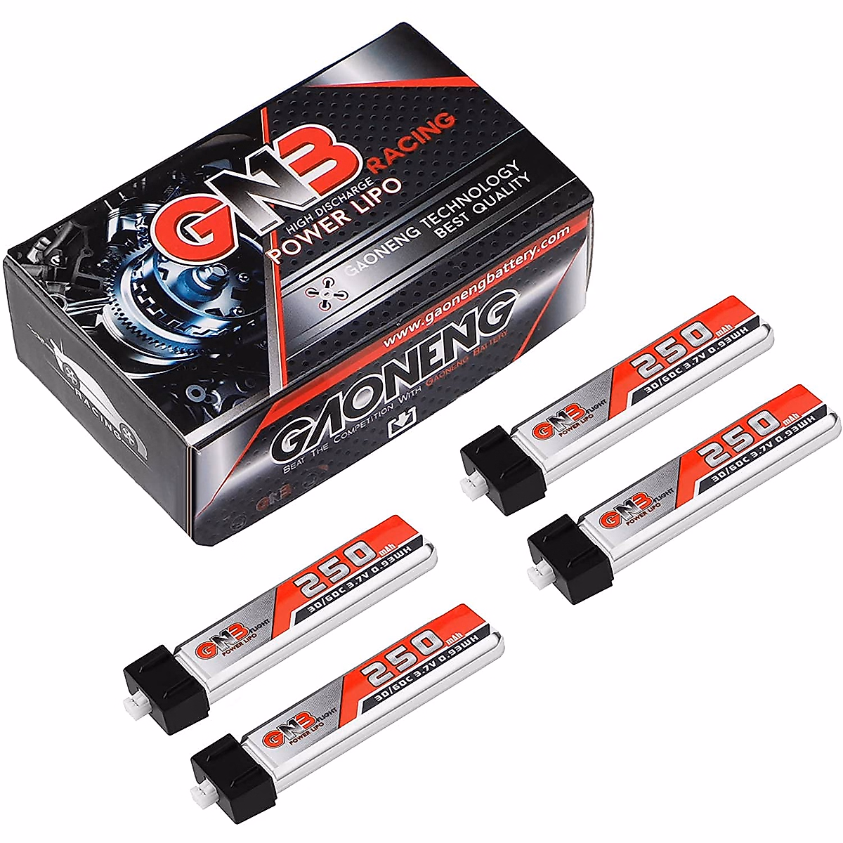 4pcs 250mAh 1S LiPo Battery 3.7V 30C Blade Inductrix Battery Micro JST 1.25 Connector for Kingkong Tiny 6 Tiny Whoop FPV Racing Drone